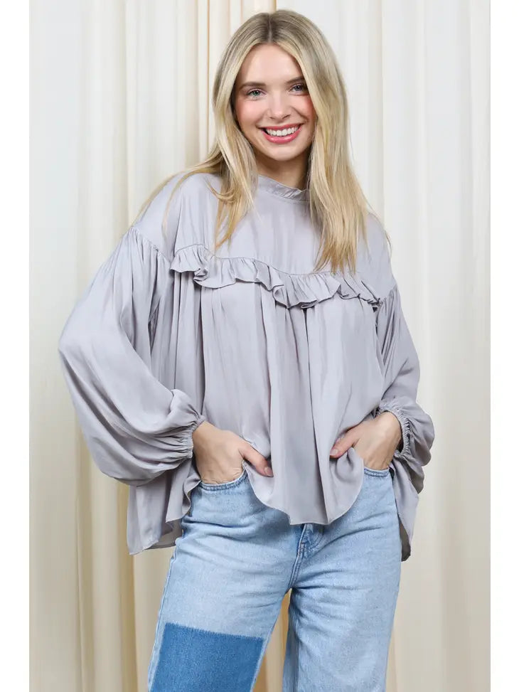 satin ruffle top – Turquoise Buckin Boutique, llc